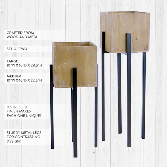 Wooden Cube Planters on Stands - Decor Steals