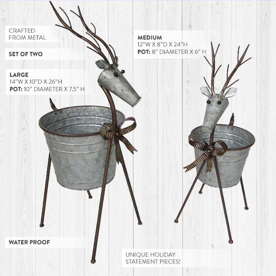 Galvanized Metal Reindeer Planters, Set of 2 - Decor Steals