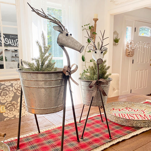 Galvanized Metal Reindeer Planters, Set of 2 - Decor Steals
