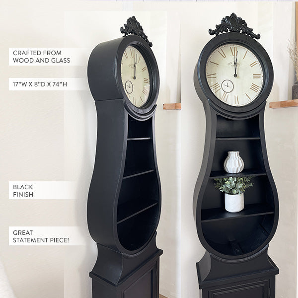 Black Mora Clock with Shelves - Decor Steals