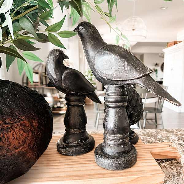 LARGE Wooden Raven Statues, Set of Two - Decor Steals