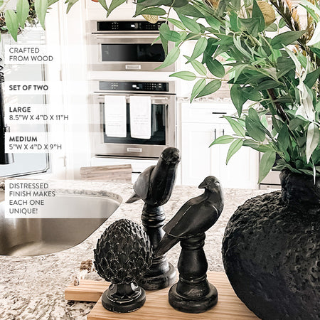 LARGE Wooden Raven Statues, Set of Two - Decor Steals