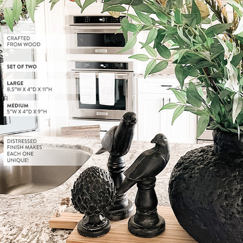 LARGE Wooden Raven Statues, Set of Two - Decor Steals