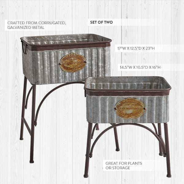 Farmhouse Galvanized Metal Planters with Stands, Set of 2 - Decor Steals