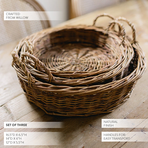 Round Willow Storage Baskets, Set of Three - Decor Steals