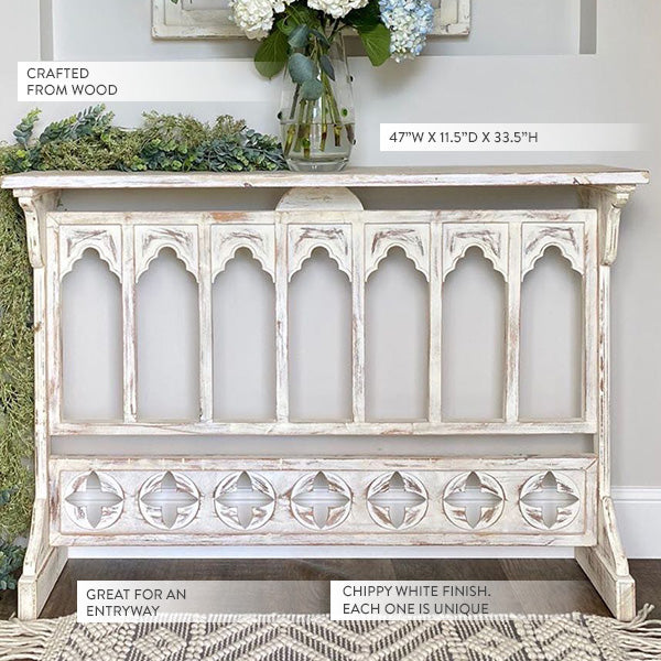 Distressed White Cathedral Arched Console Table - Decor Steals