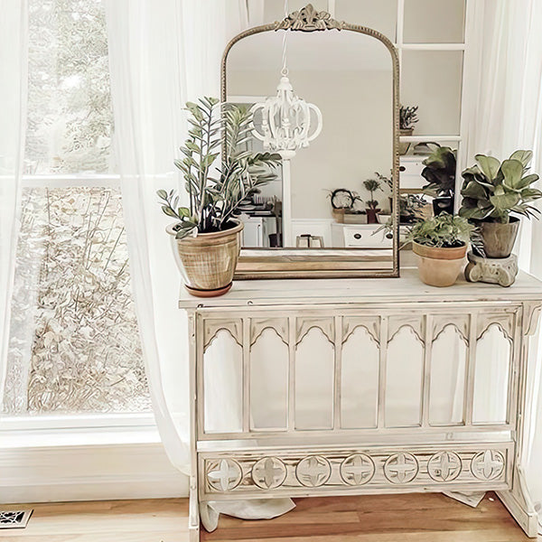 Distressed White Cathedral Arched Console Table - Decor Steals