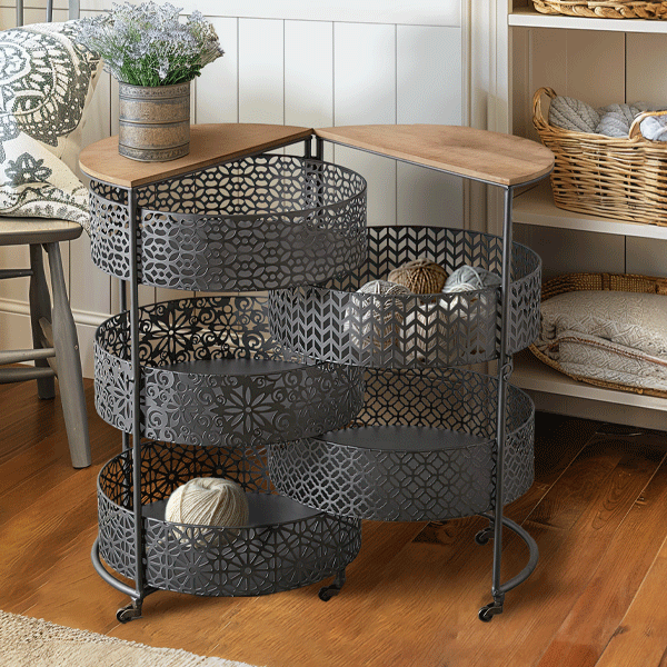 5 Tier Expandable Metal Round Side Table with Wheels - Decor Steals