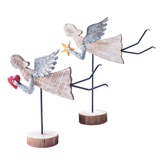 Wood and Metal Flying Angels, Set of 2 - Default Title - Decor Steals