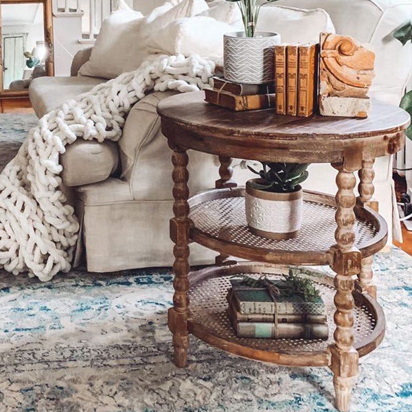French Cane Shelf Side Table - Decor Steals