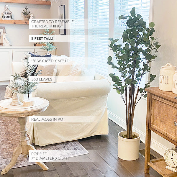 5 Foot Tall Potted Eucalyptus Tree - Decor Steals