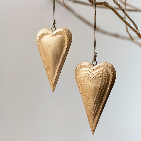 Large Antique Brass Metal Hearts, Set of 2 - Decor Steals