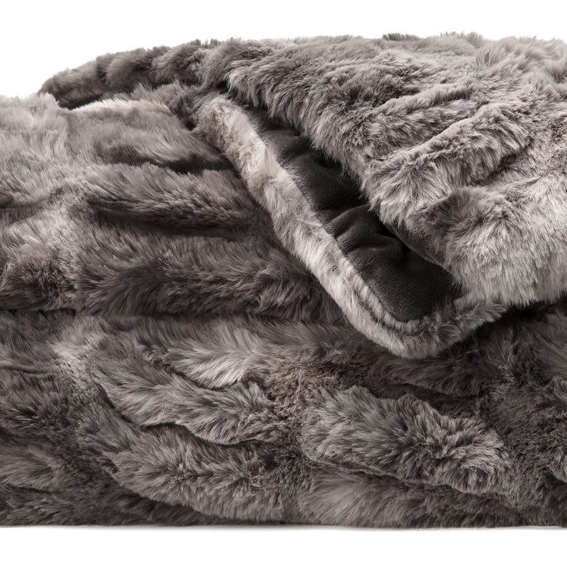 Ruched Faux Fur Throw Blanket - Cloud / King - Decor Steals