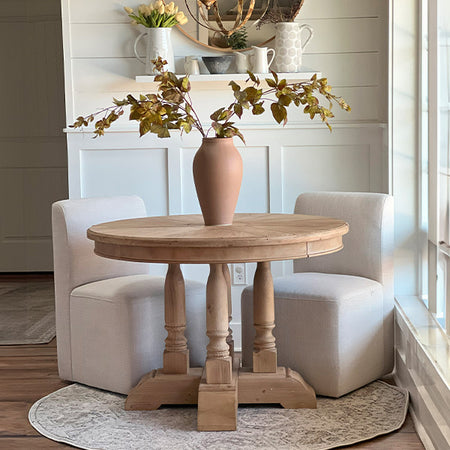 Four Column Pedestal Wood Round Table - Decor Steals