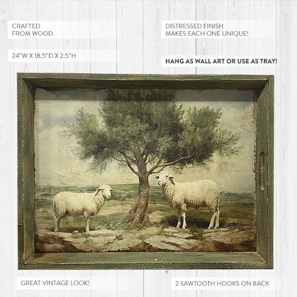 Pastoral Sheep Wood Tray - Decor Steals