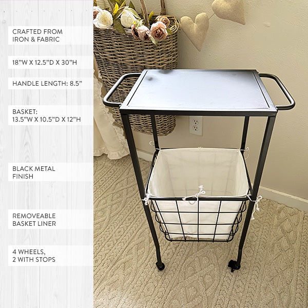 Multiuse Iron Rolling Side Table With Basket - Decor Steals