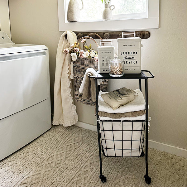 Multiuse Iron Rolling Side Table With Basket - Decor Steals