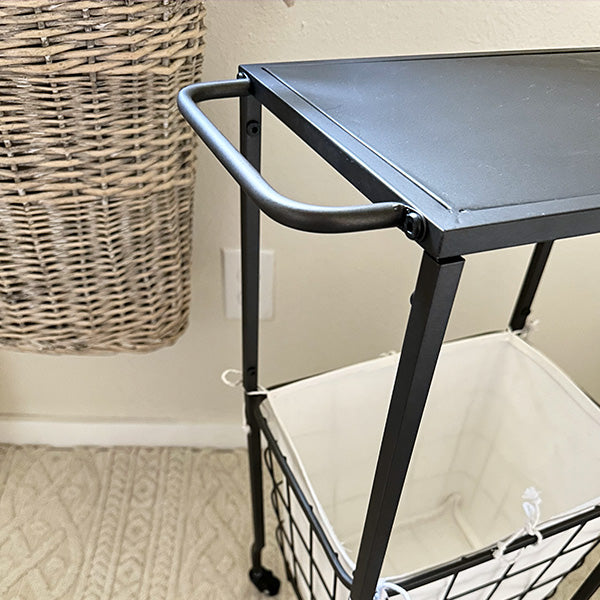 Multiuse Iron Rolling Side Table With Basket - Decor Steals