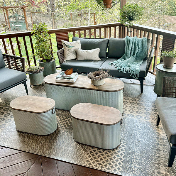 Nestable Galvanized Metal Storage Bench - Decor Steals