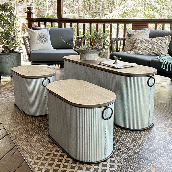 Nestable Galvanized Metal Storage Bench - Decor Steals