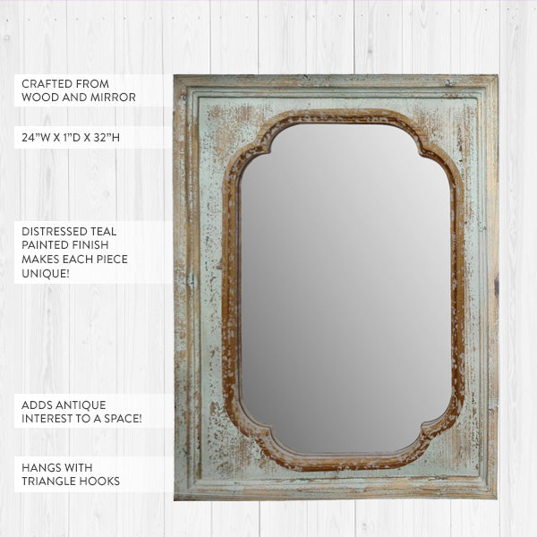 Distressed Teal Wooden Mirror - Decor Steals