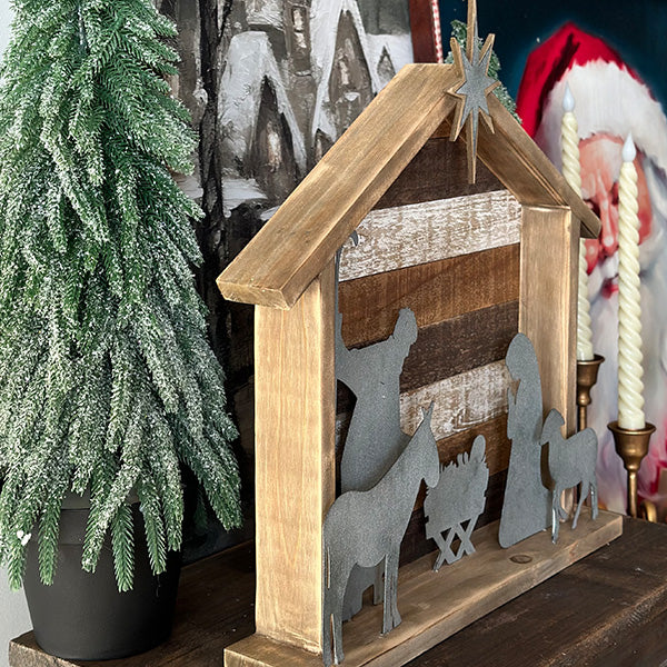Rustic Wood and Metal Tabletop Nativity Scene - Decor Steals