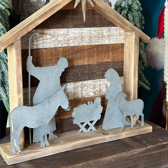 Rustic Wood and Metal Tabletop Nativity Scene - Decor Steals