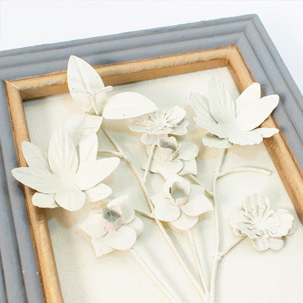 3D French Blue Floral Wall Art, Set of 3 | Distressed Wood & Iron Fram ...