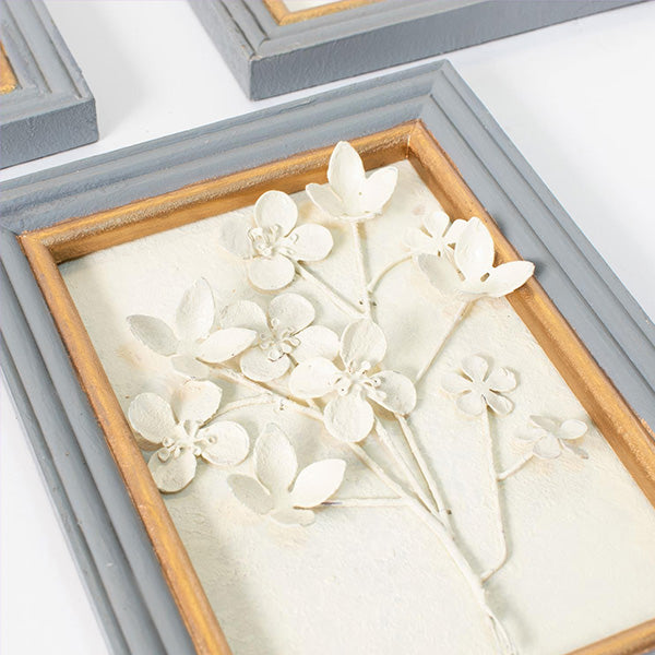 3D French Blue Floral Wall Art, Set of 3 | Distressed Wood & Iron Fram ...