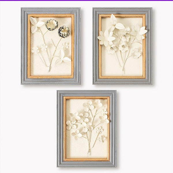 3D French Blue Floral Wall Art, Set of 3 | Distressed Wood & Iron Fram ...