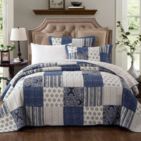 Bohemian Denim Blue Elegance Patchwork Cotton Bedspread Set - Decor Steals