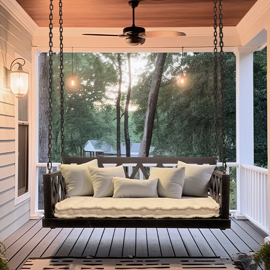 Black Porch Swing with Cushion - Decor Steals