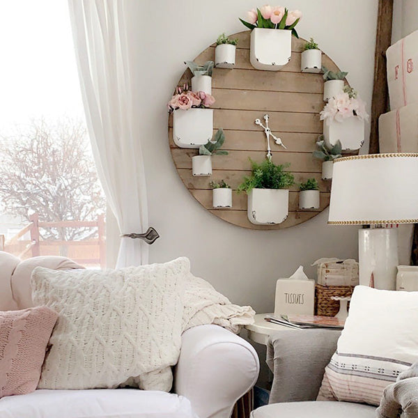 Shiplap Clock With Aged Enamel Planters - Decor Steals