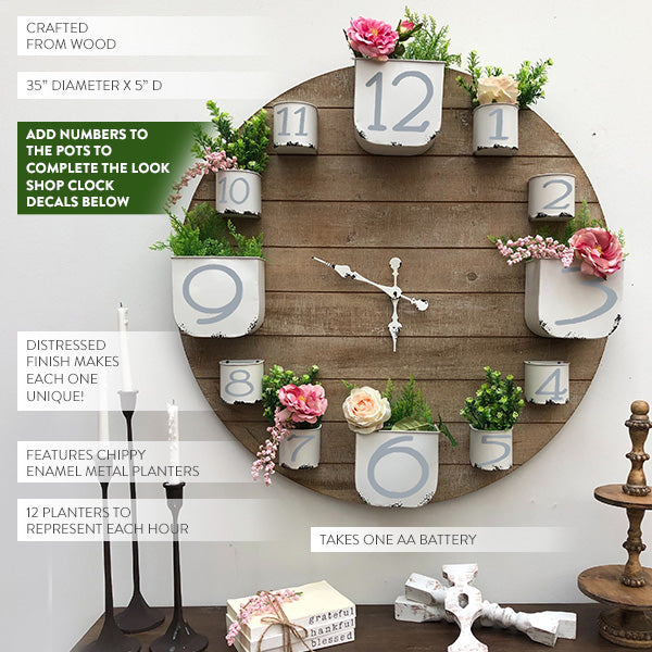 Shiplap Clock With Aged Enamel Planters - Decor Steals