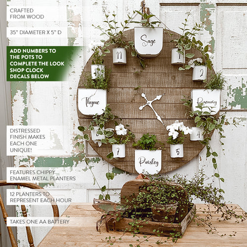 Shiplap Clock With Aged Enamel Planters - Decor Steals