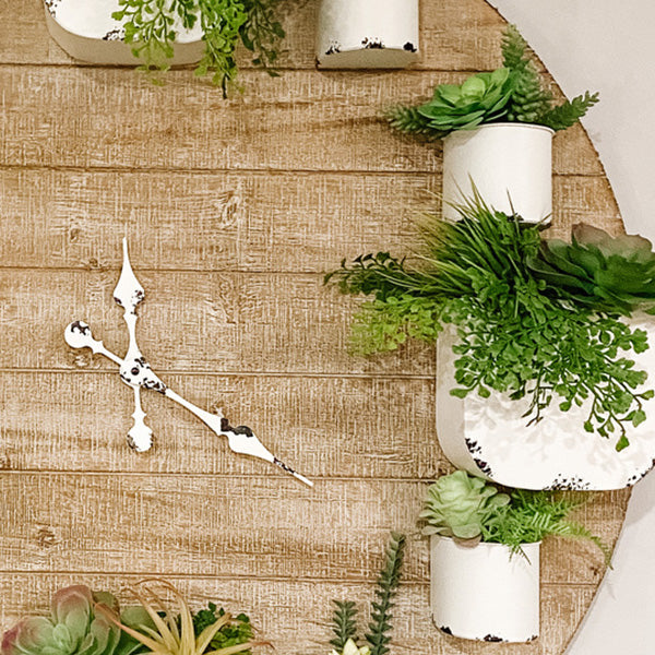 Shiplap Clock With Aged Enamel Planters - Decor Steals