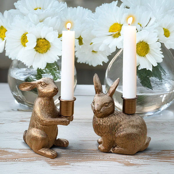 Bronze Bunny Candle Holders, Set of Two - Default Title - Decor Steals