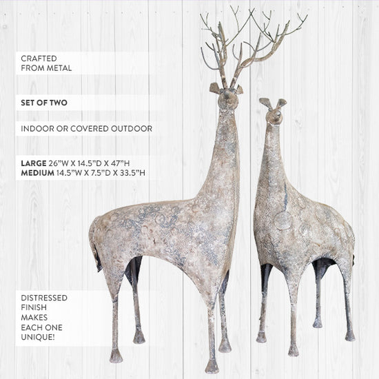 Distressed Life-size Majestic Metal Deer, Set of Two - Default Title ...