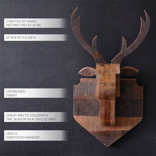 Distressed Wooden Deer Mount - Decor Steals