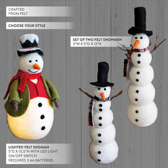 Felt Tabletop Snowman, Choose Your Style - Felt Snowman, Set of Two ...
