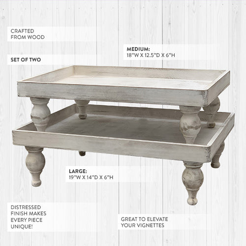 Distressed Wood Trays with Turned Legs, Set of 2 - Decor Steals