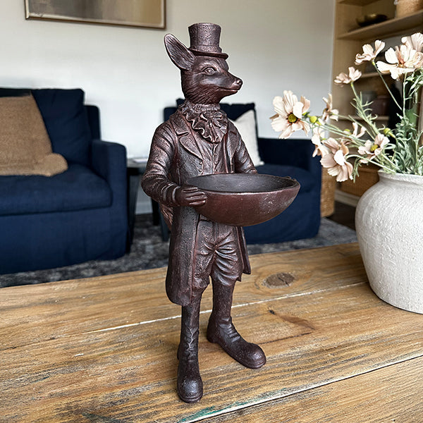 Standing Fox Bronze Bowl | Dapper Critters Collection - Decor Steals