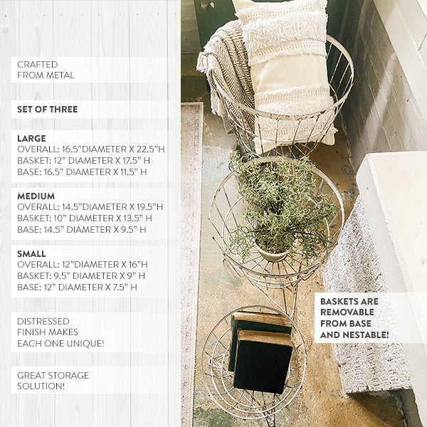 Chippy Cottage Wire Storage Baskets, Set of 3 - Decor Steals