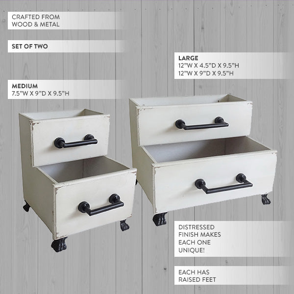 2 Tier Drawer Wood Planters, Set of Two - Decor Steals