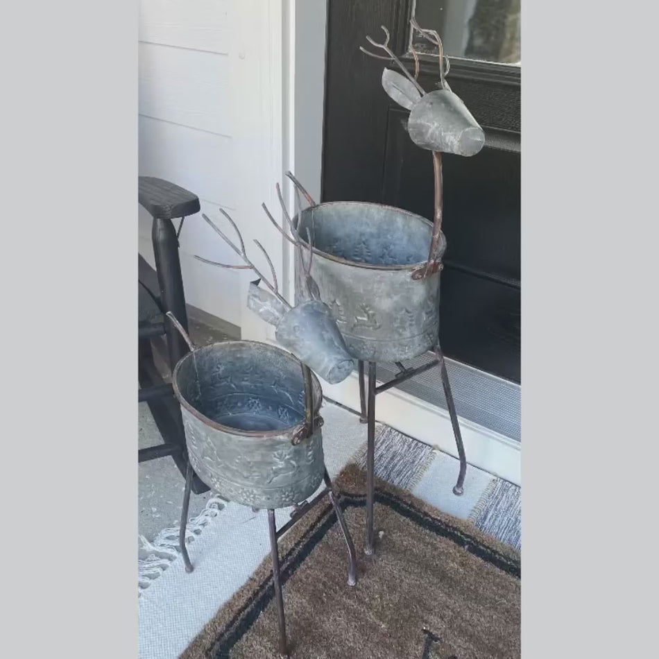 Outdoor Metal Reindeer Planters, Set of 2 - Decor Steals
