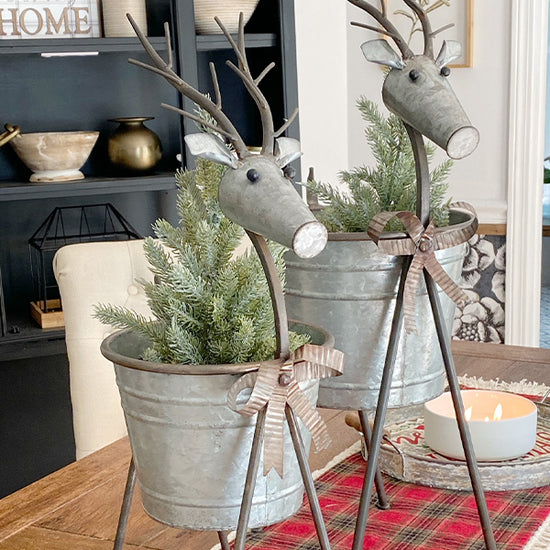 Galvanized Metal Reindeer Planters, Set of 2 - Decor Steals