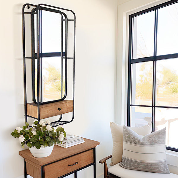 3-in-1 Industrial Wall Mirror with Storage - Decor Steals