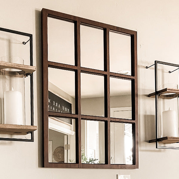 Wooden Framed Window Pane Mirror - Default Title - Decor Steals