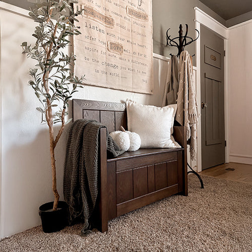 High Back Wooden Bench with Storage - Default Title - Decor Steals