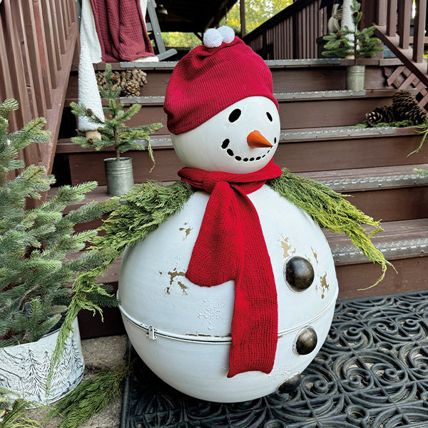 30 Inch Tall Outdoor Metal Bell Snowman - Decor Steals